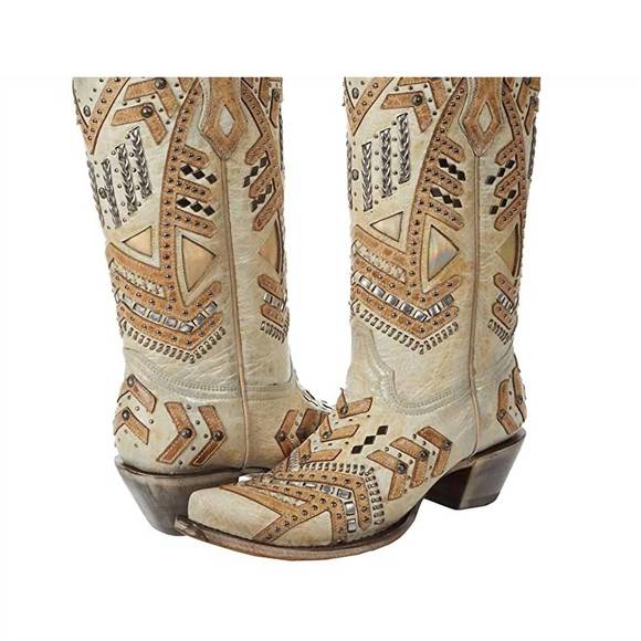 Corral | Shoes | New Corral Overlay Embroidery Studs Boot Medium Width In Whitetaupe | Poshmark